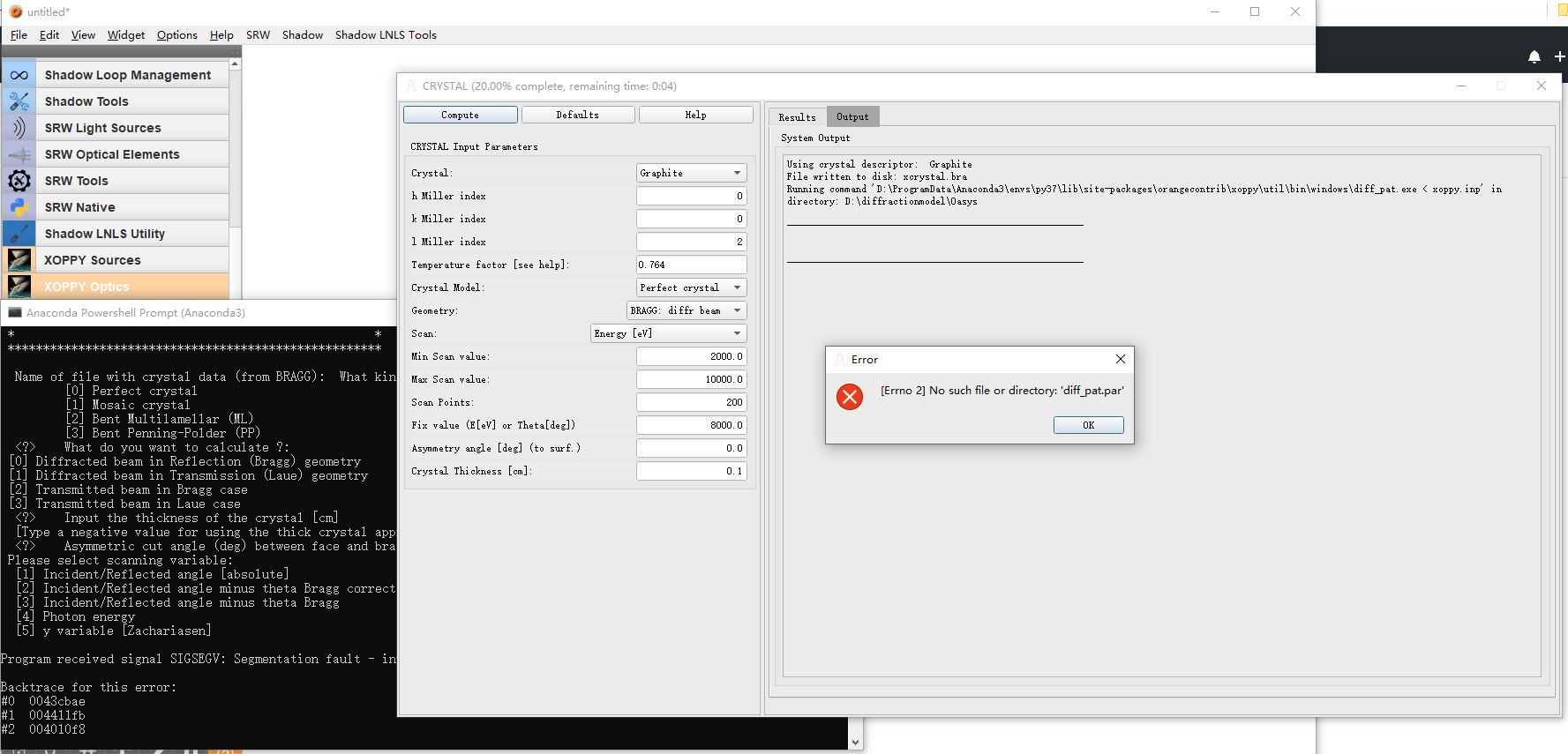 Xcrystal error"No such file or directory" when acquiring Enery scan ...