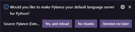Persistent Pylance As Default Python Language Server Message On Vscode Start · Issue 499