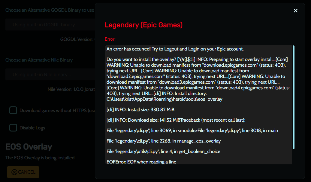 `EOS Overlay` won't install on Windows 10 in version `2.9.1` of the ...