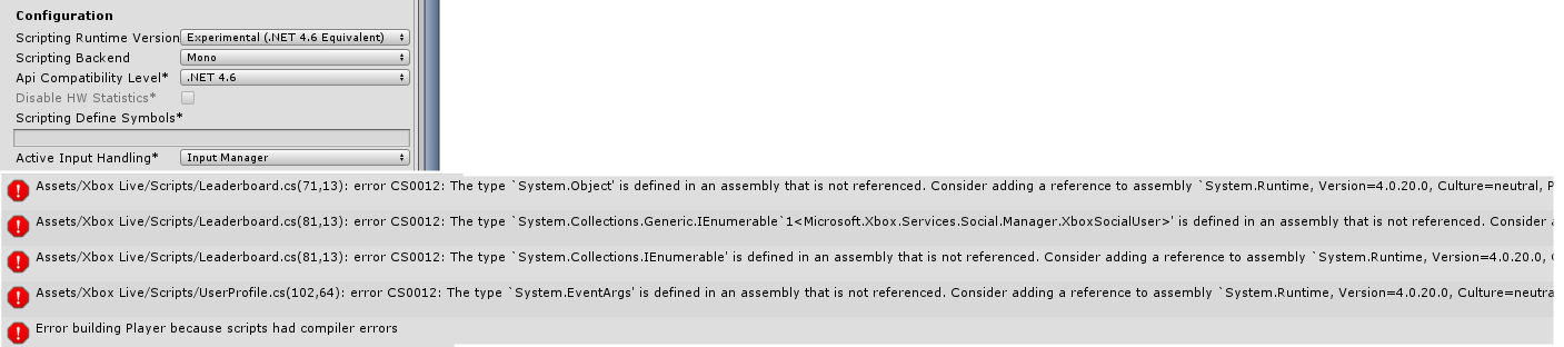 2017.3.0p4 .NET 4.6 version compile errors · Issue #201 · microsoft/xbox-live-unity-plugin · GitHub