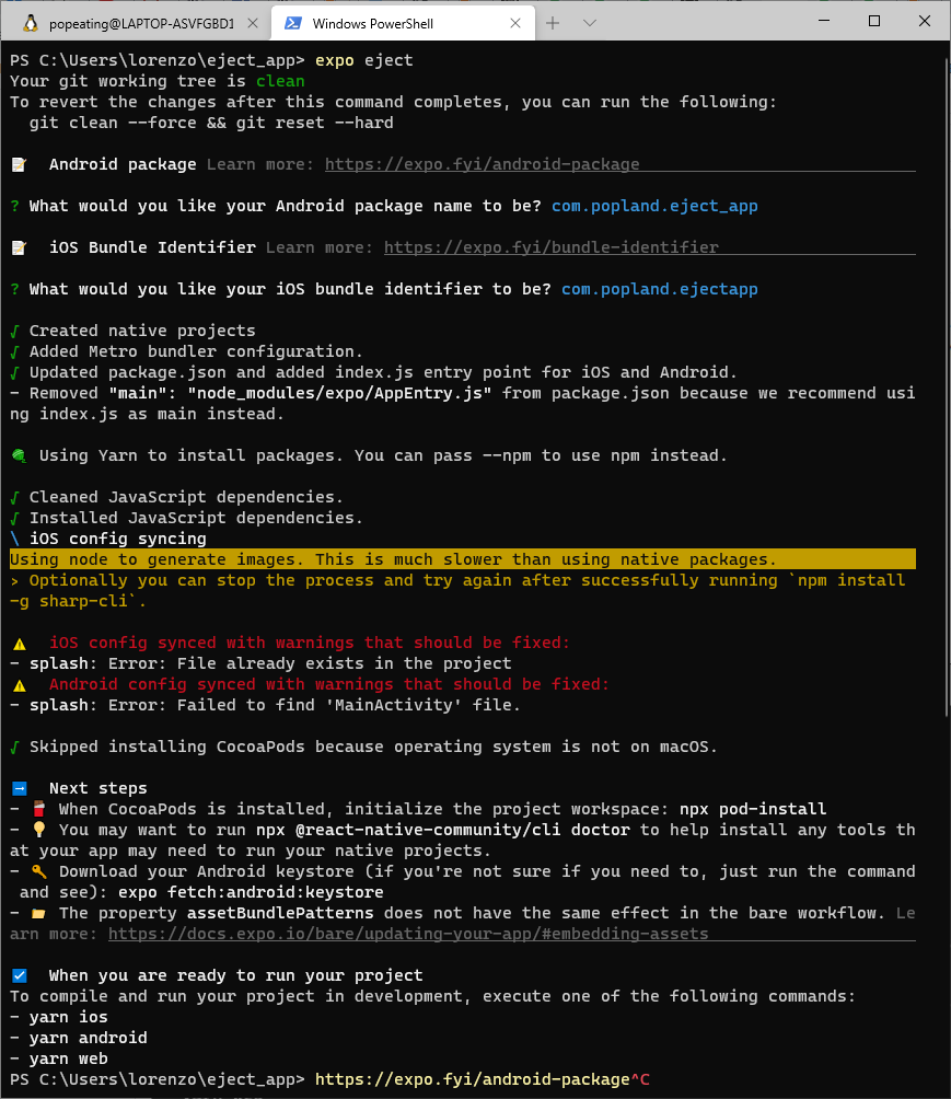 Ejecting to bare workflow in Windows 10 issues with package name/path · Issue #2675 · expo/expo ...