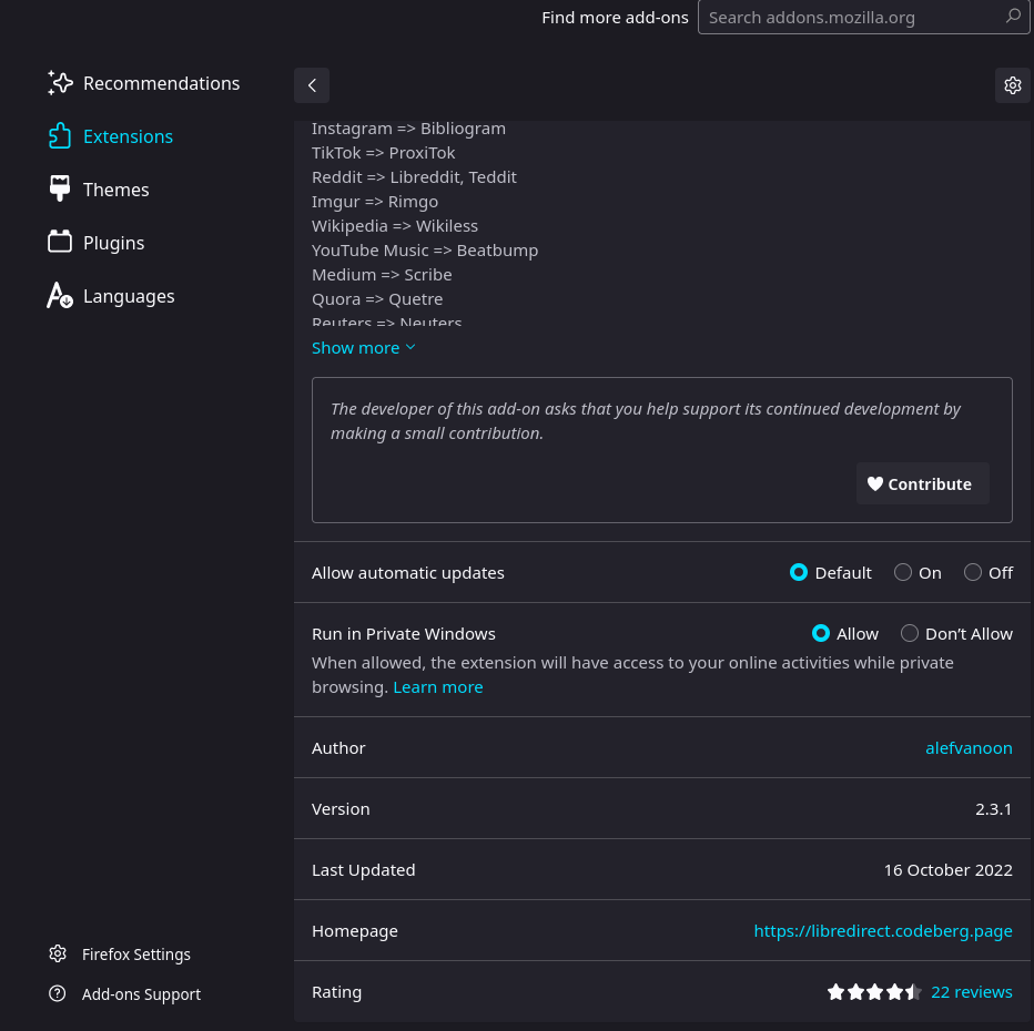 Issue #490 · libredirect/browser_extension · GitHub