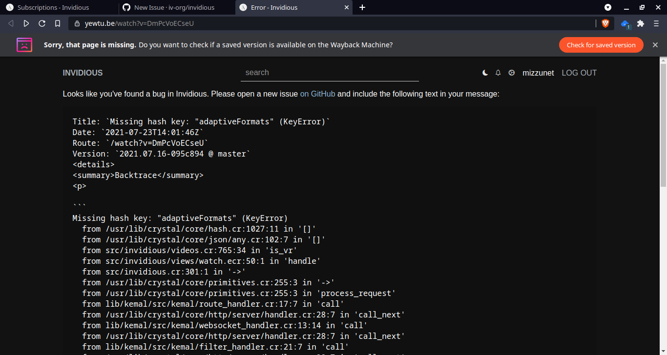 [Bug] Missing hash key · Issue #2272 · iv-org/invidious · GitHub