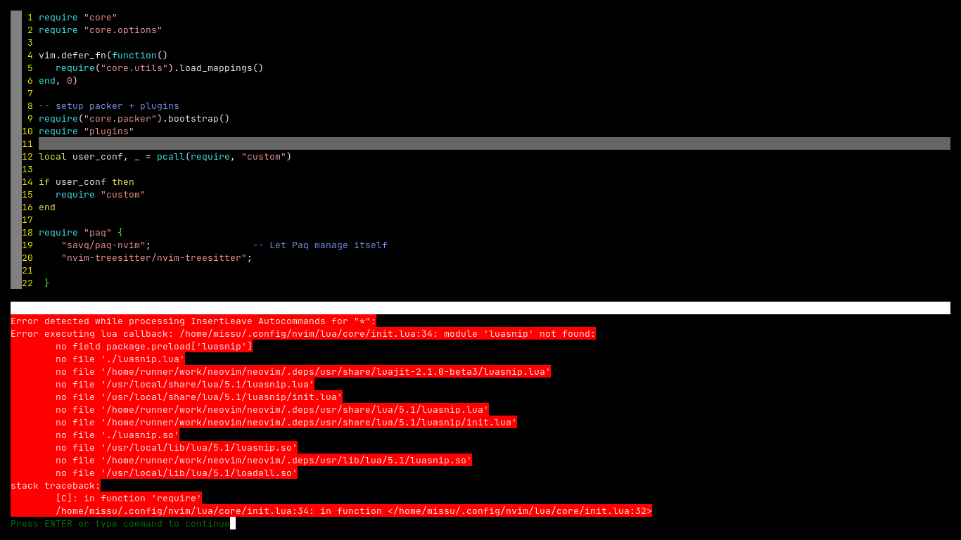 `luasnip` not found · Issue #1235 · NvChad/NvChad · GitHub