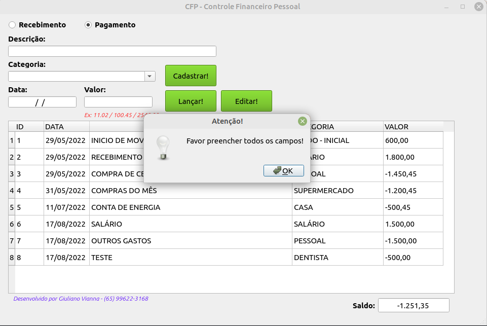 GitHub - GiulianoVianna/CFP_Controle_Finan-as_Pessoal: Controle financeiro pessoal desenvolvido ...