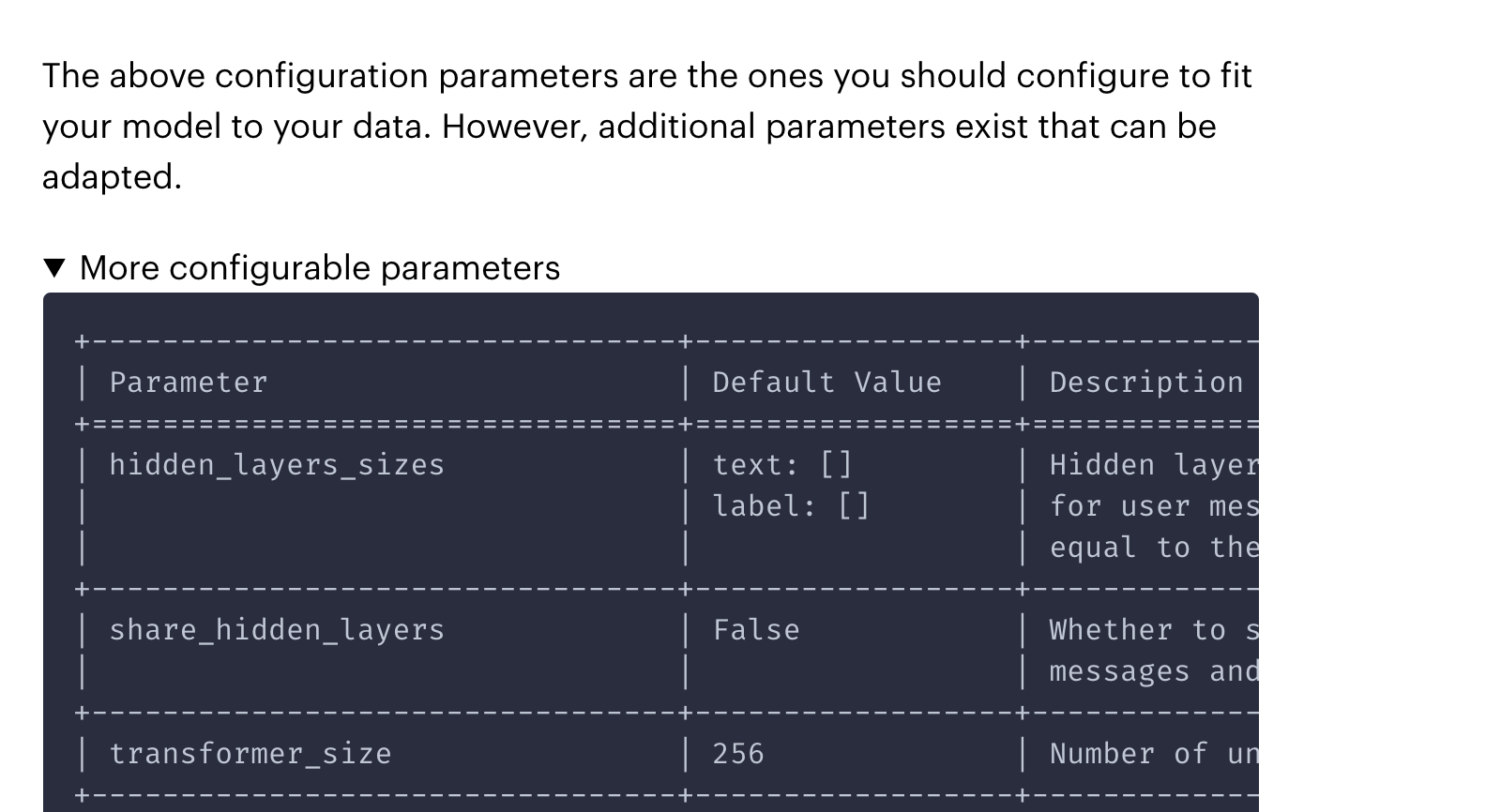Improve expandable settings in component docs · Issue #9905 · RasaHQ/rasa · GitHub