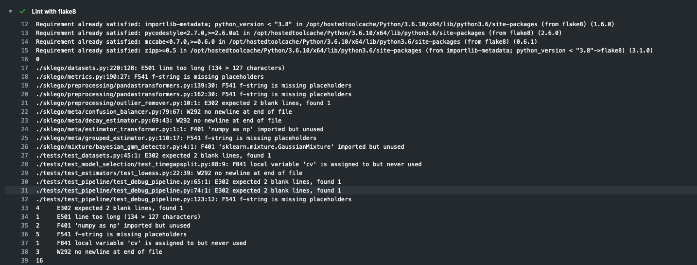 [BUG] flake8 can totally fail without warning · Issue #356 · koaning/scikit-lego · GitHub