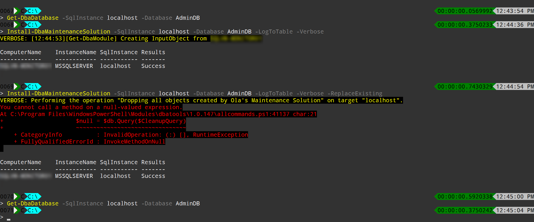 [Bug] Install-DbaMaintenanceSolution returns Success when target database does not exist · Issue ...