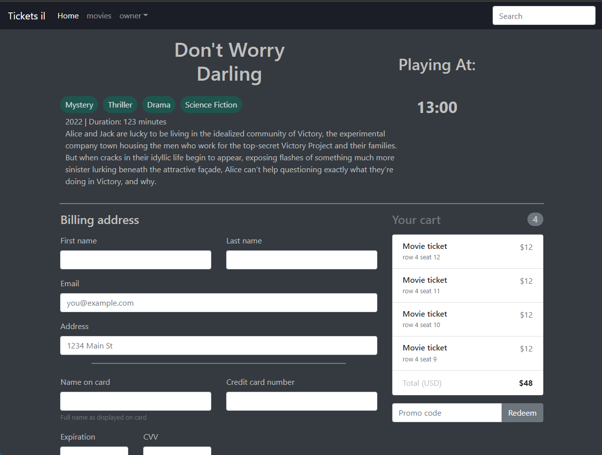 Github Yonatanbalassianomovie Ticket Site A Movie Theater Site Including Html Pug Css