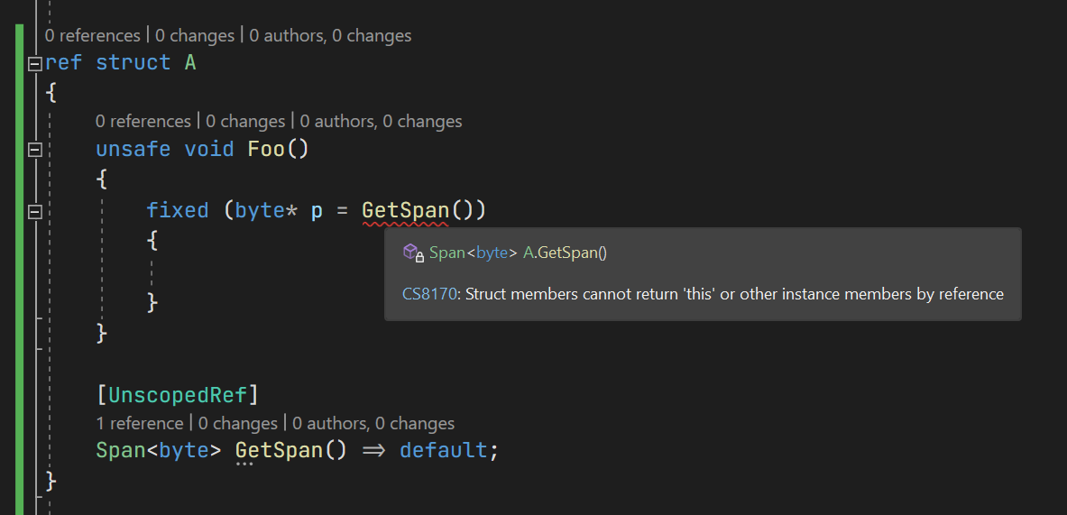 Incorrect Cs8170 When Calling [unscopedref] Method To Assign To A Fixed Local · Issue 63529