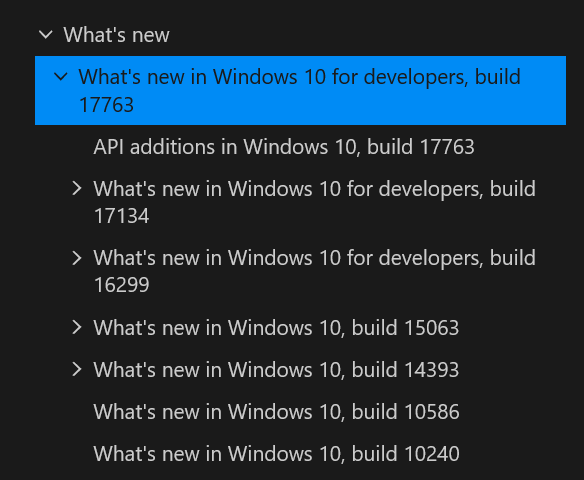 Incorrect Grouping For Whats New In Build 17763 And Earlier Sdks · Issue 1096