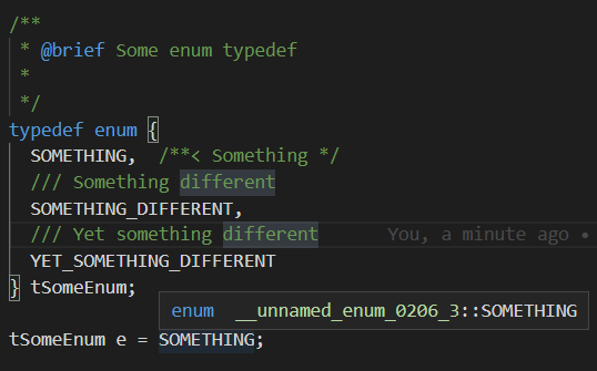 Enum doxygen syntax not supported · Issue #7944 · microsoft/vscode-cpptools · GitHub