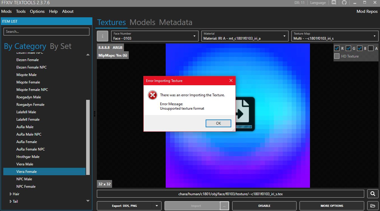 Unable to upload textures · Issue #165 · TexTools/FFXIV_TexTools_UI · GitHub