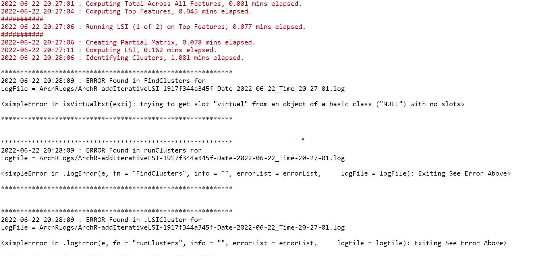 Eorror with addIterativeLSI · Issue #1485 · GreenleafLab/ArchR · GitHub