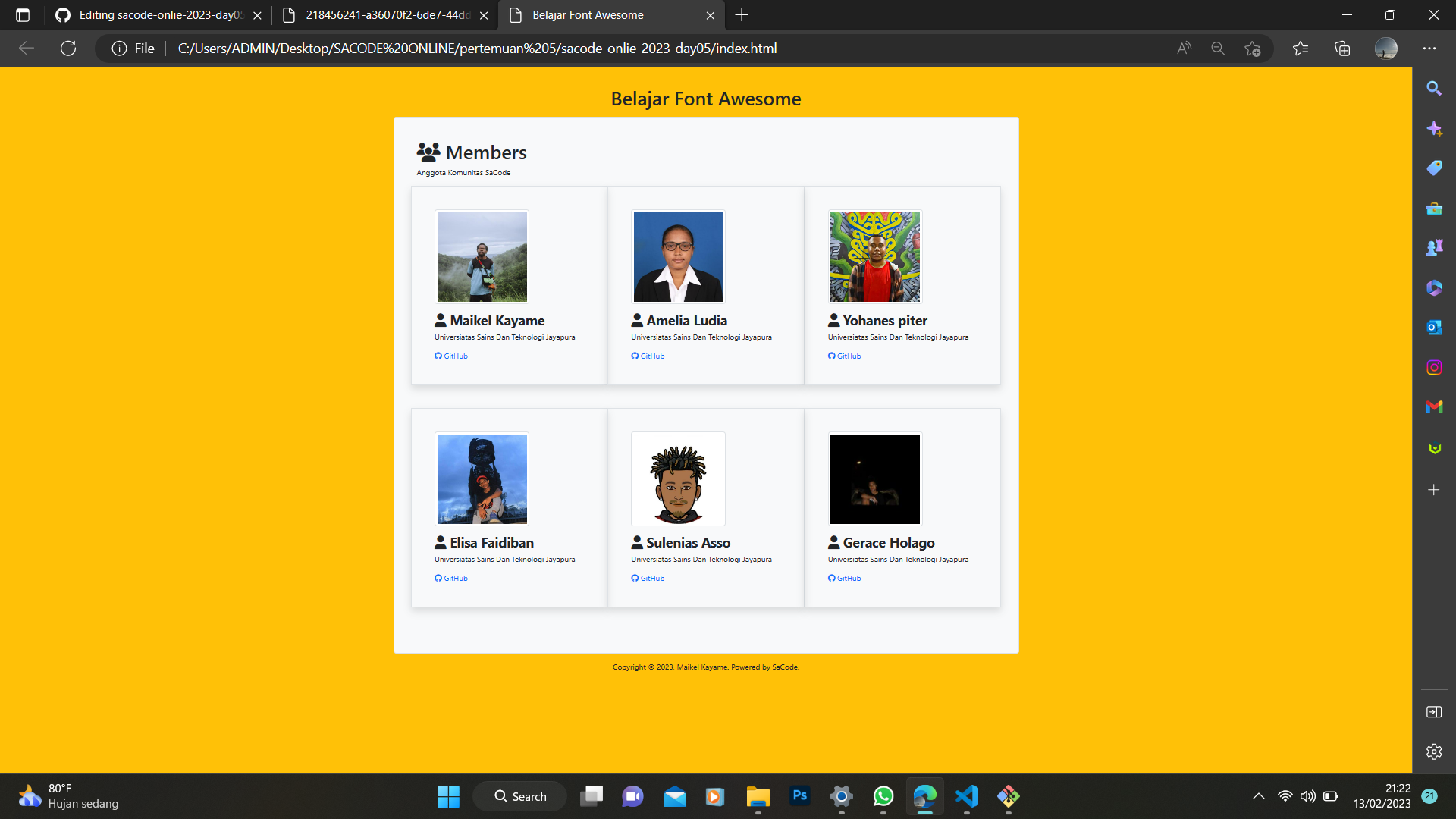 GitHub - maikelkayame/sacode-onlie-2023-day05: Mengenal Font Awesome