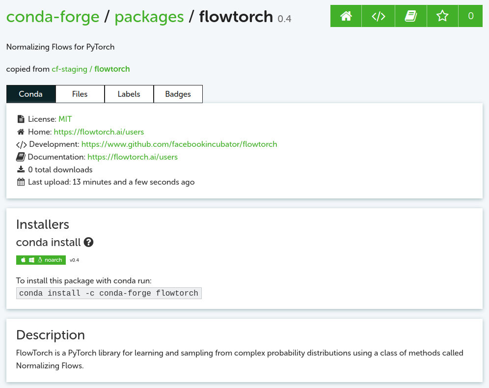 Add `conda` installation option for `flowtorch` · Issue #80 · facebookincubator/flowtorch · GitHub