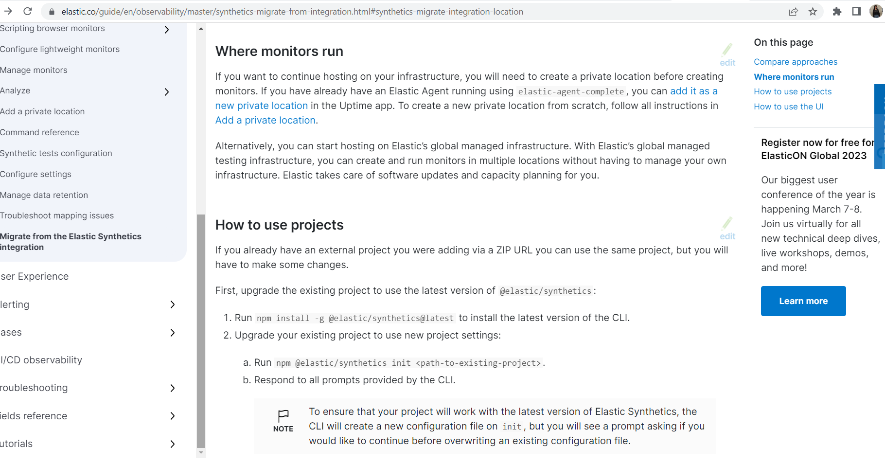 [Synthetics] Document migrating from Synthetics Integration to Private Locations/Project ...