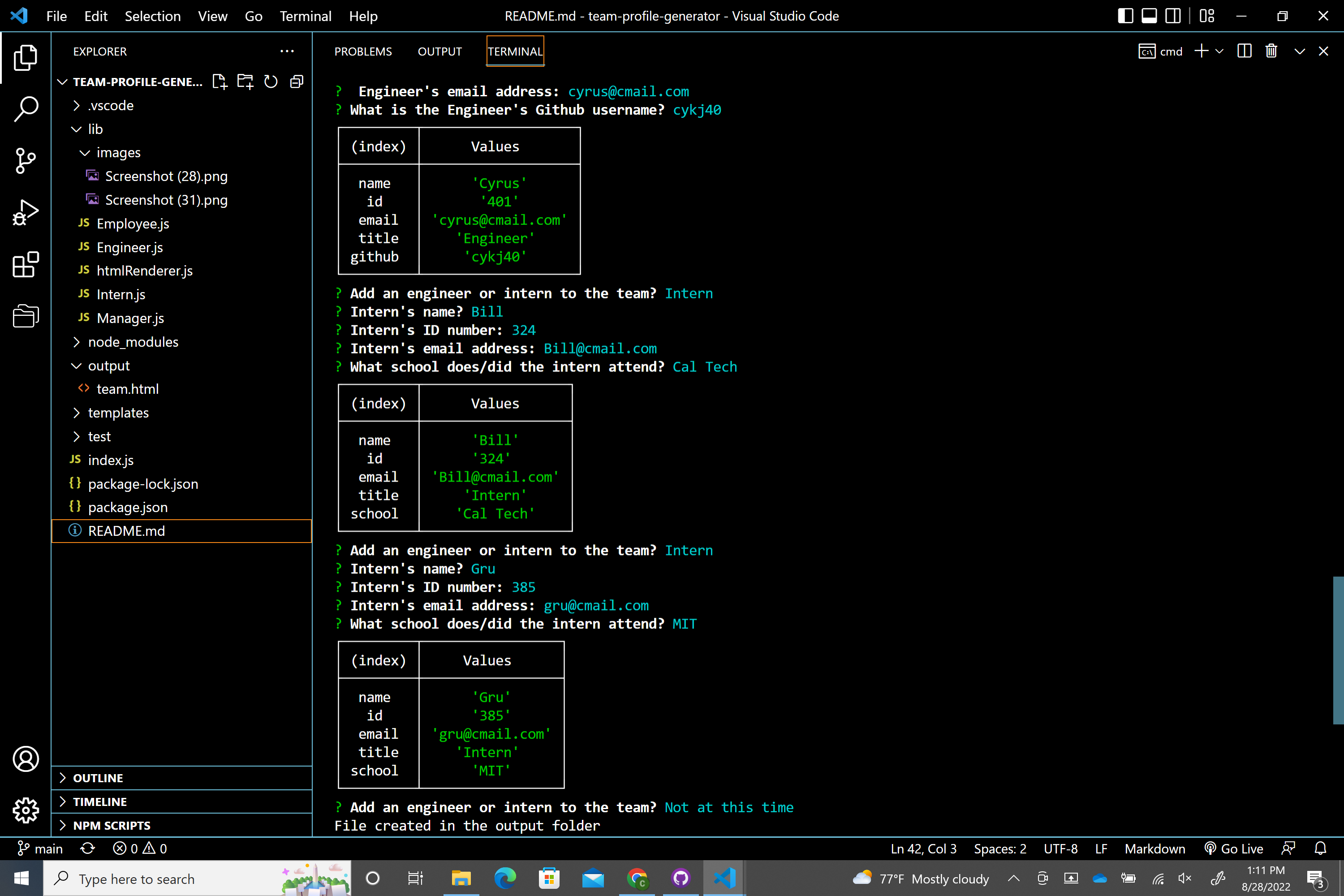 GitHub - cykj40/team-profile-generator
