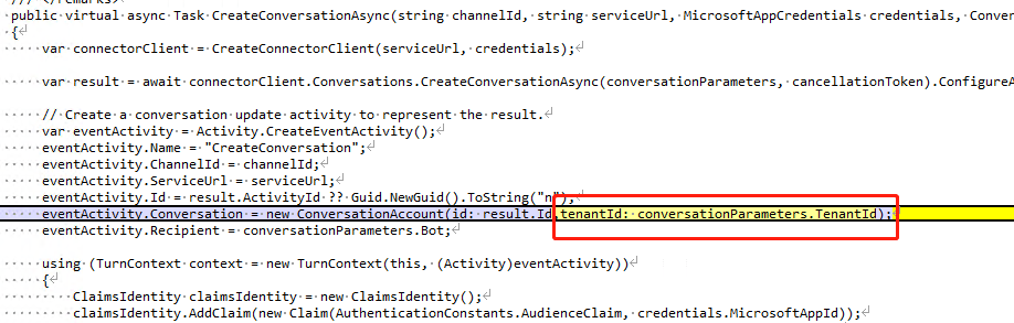 CreateConversationAsync doesn't pass the tenantId · Issue #2199 · microsoft/botbuilder-dotnet ...