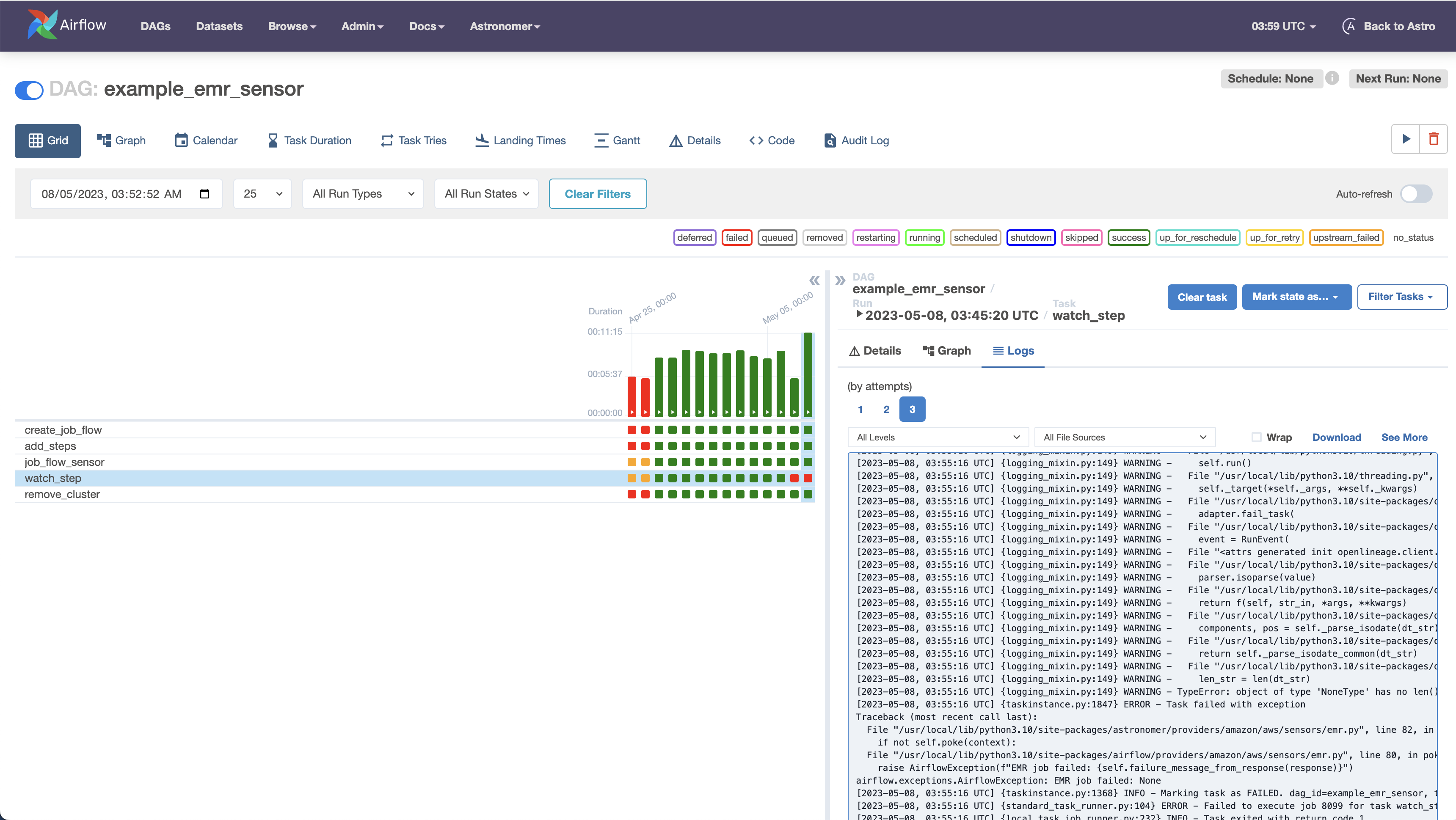 EMR sensor example DAG marked as successful although few tasks failed ...