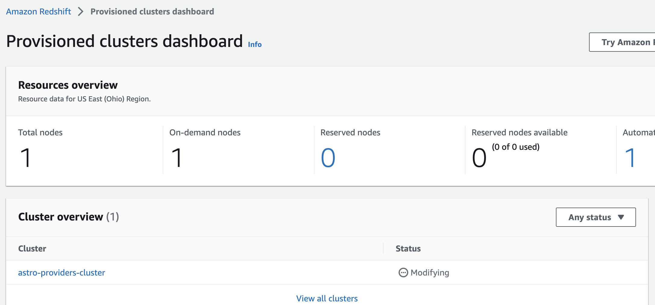 AWS Redshift cluster creation stuck in Modifying state and snapshot creation stuck in Creating ...