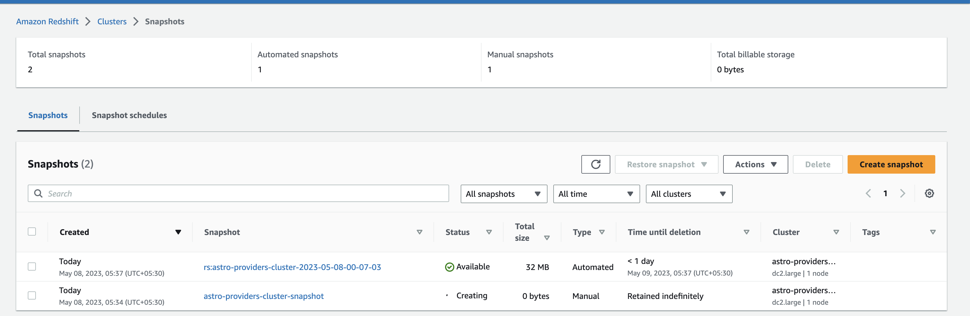 AWS Redshift cluster creation stuck in Modifying state and snapshot creation stuck in Creating ...