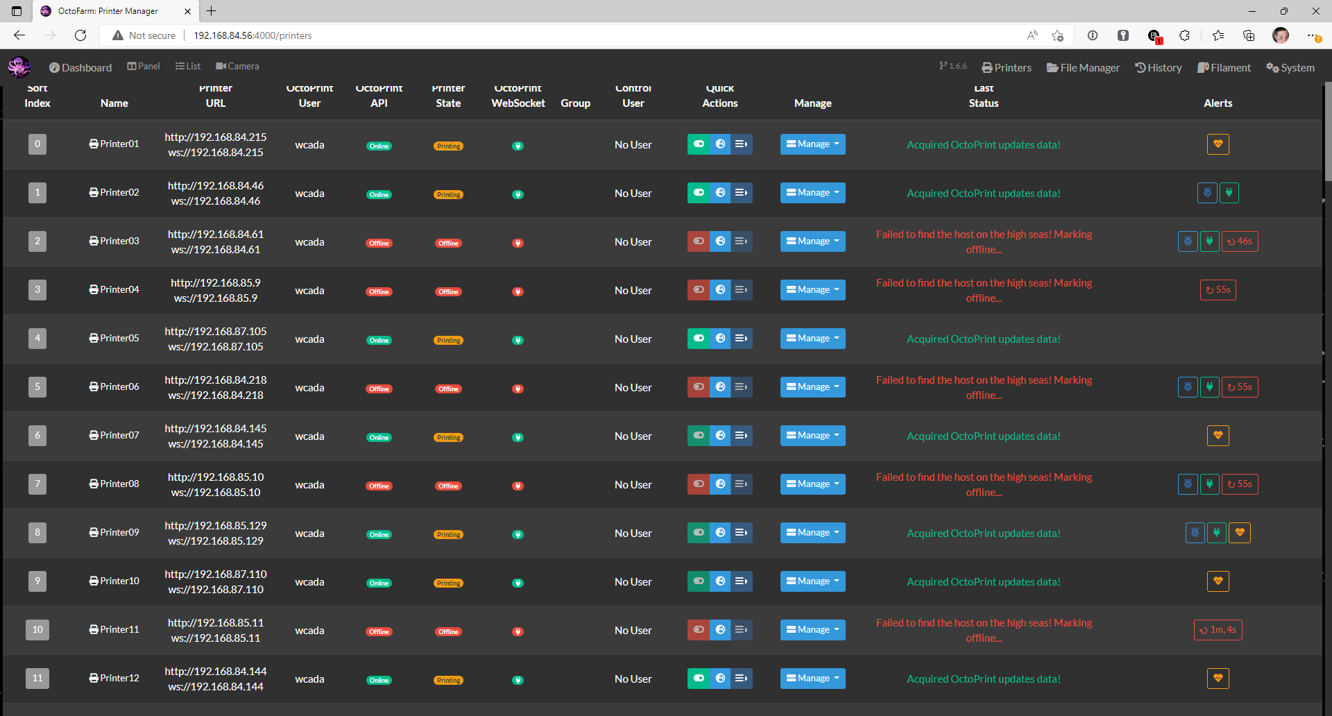 Panel and List view showing large amounts of blank printers - error when using filter · Issue ...