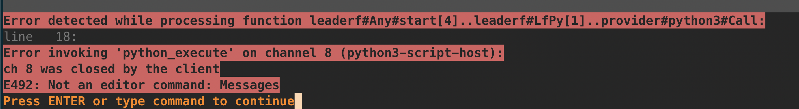 :Leaderf file 命令使用一次之后报错，不能再用 · Issue #619 · Yggdroot/LeaderF · GitHub