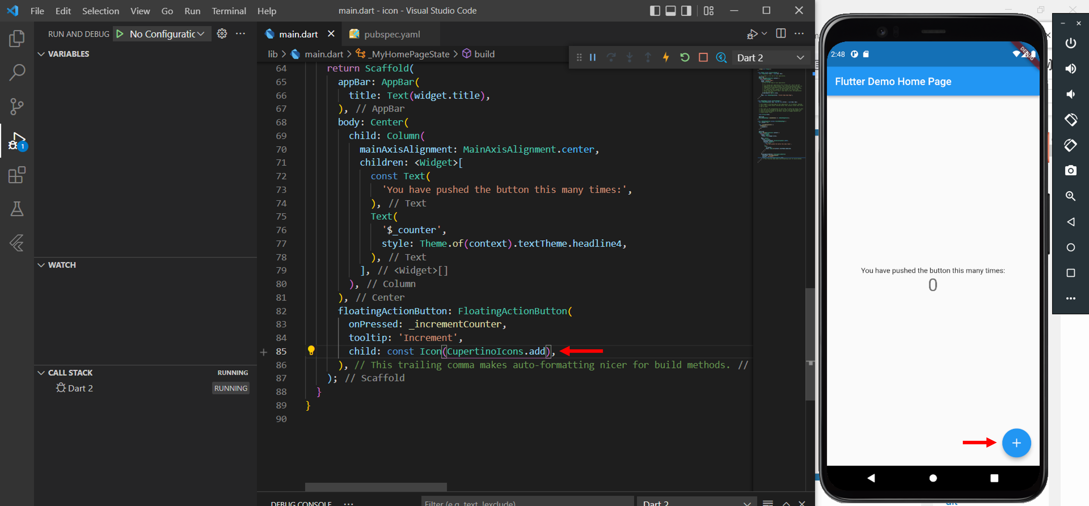 The icons displayed by the emulator and the physical device are ...