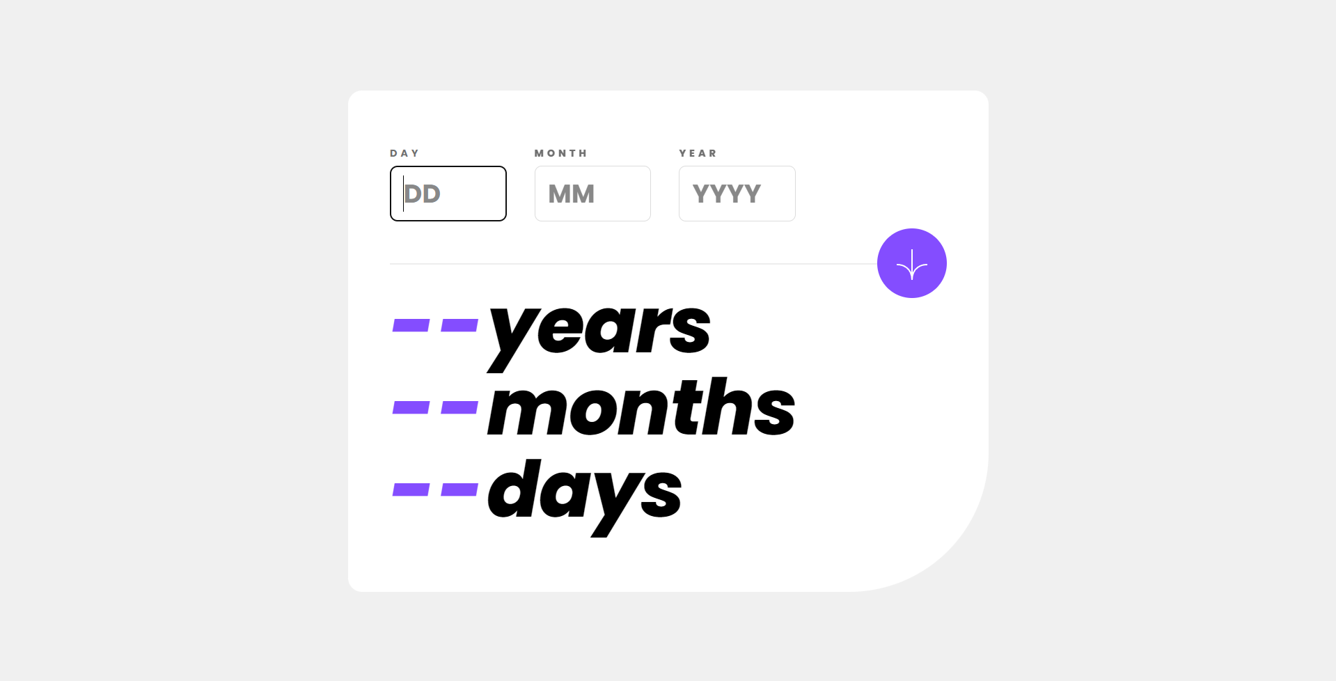 GitHub - ViolInKK/Frontend-mentor-age-calculator: A web-app that allows to calculate your age