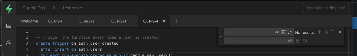 Tooltips and find/replace interface partially covered in SQL editor UI · Issue #702 · supabase ...