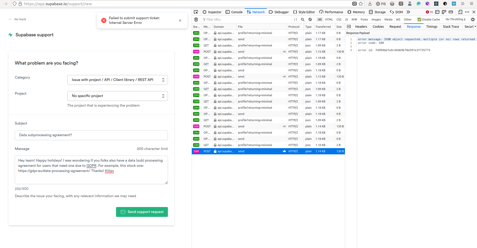 Support ticket: error creating ticket for "No specific project" · Issue #4709 · supabase ...