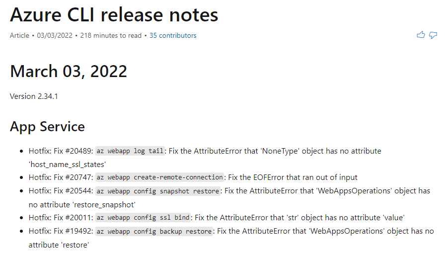 Something incorrect abut the version of Azure CLI · Issue #90719 · MicrosoftDocs/azure-docs · GitHub