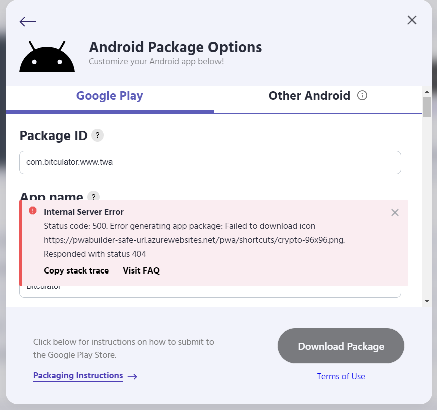 [BUG] Internal Server Error · Issue #3709 · pwa-builder/PWABuilder · GitHub