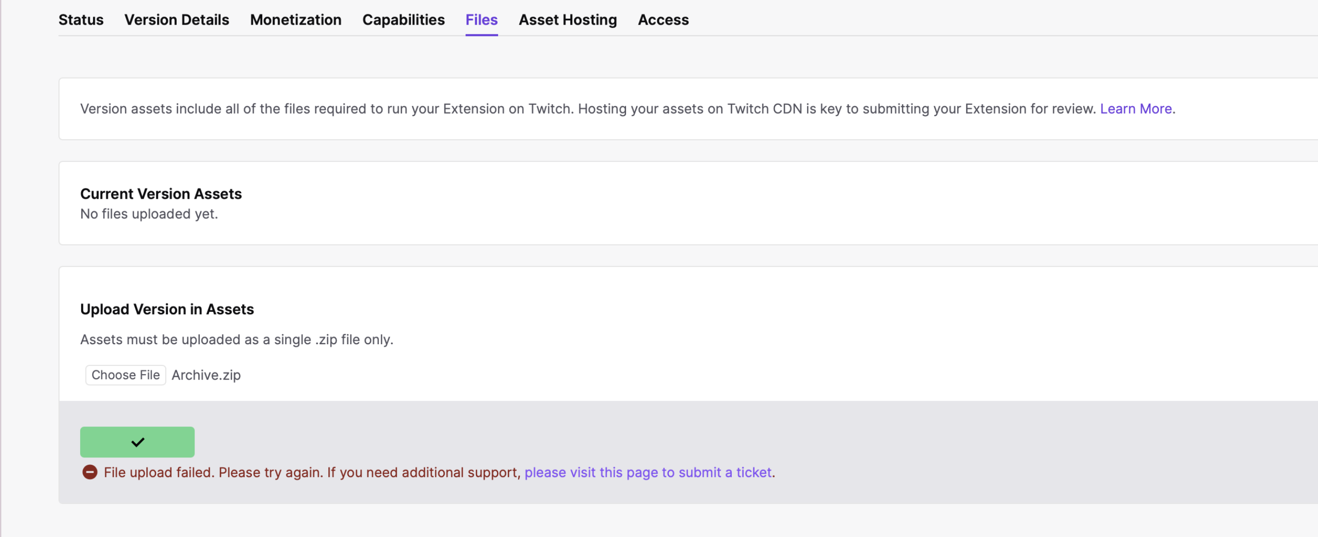Trying to submit a build zip within Files tab for extensions · Issue #511 · twitchdev/issues ...