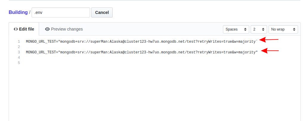 UnhandledPromiseRejectionWarning: MongoParseError: Invalid connection ...