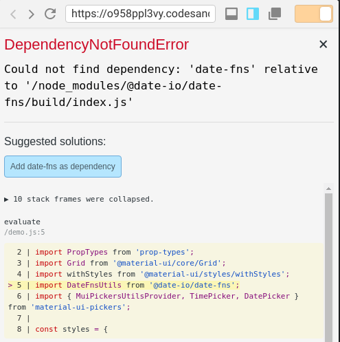 [Doc] material-ui-pickers example codesandbox doesn't work · Issue #13951 · mui/material-ui · GitHub