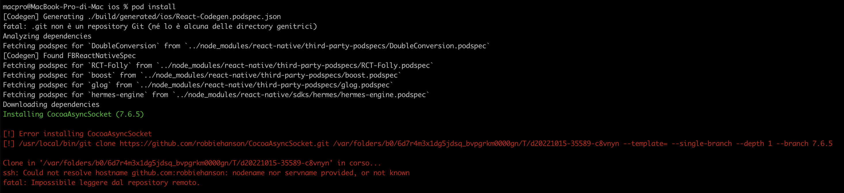 Error Installing Cocoaasyncsocket · Issue 34996 · Facebookreact 4707