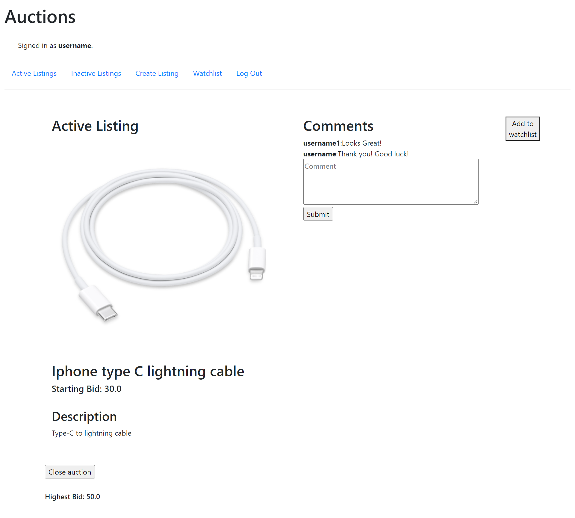 GitHub - eduymil/CS50W-Commerce: An eBay-like e-commerce auction site ...