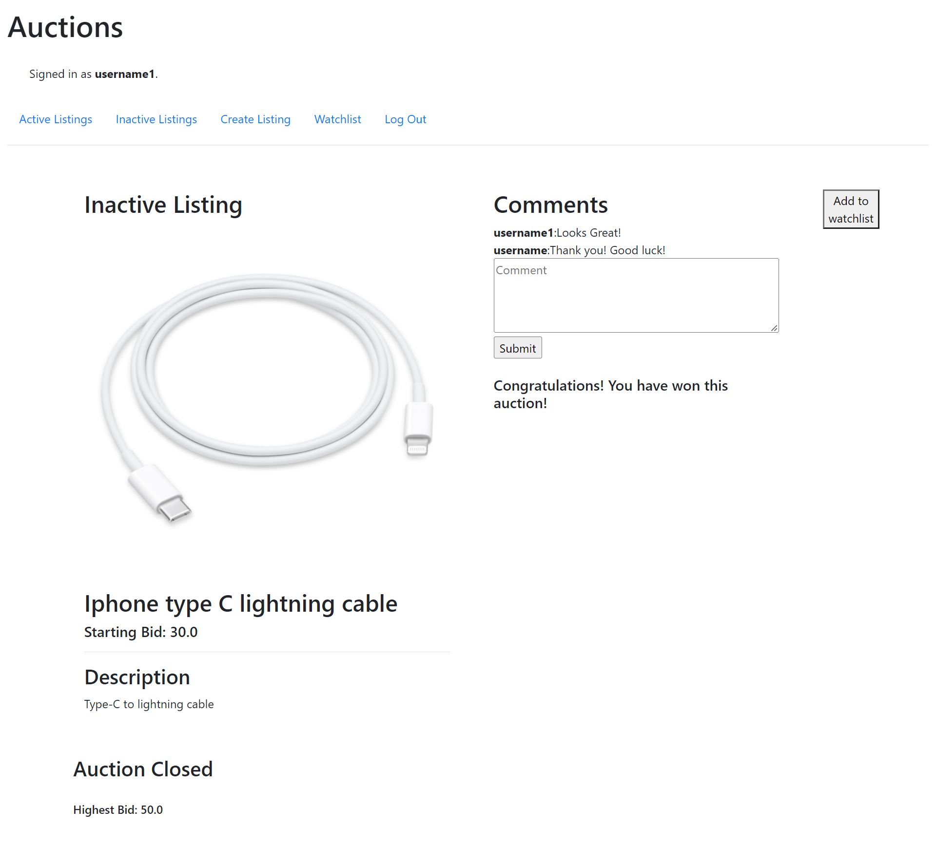 Github Eduymil Cs50w Commerce An Ebay Like E Commerce Auction Site