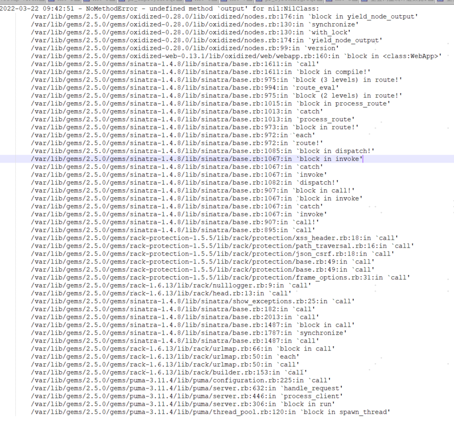 undefined method `output' for nil:NilClass When using git for output (only special device ...