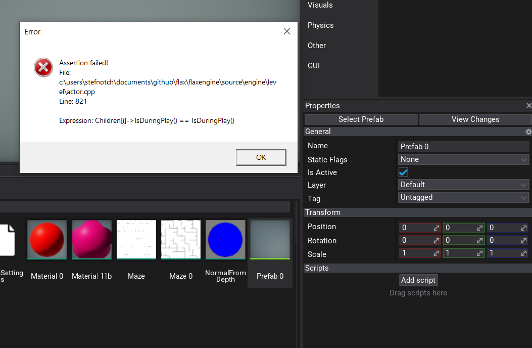Prefab "Apply Changes" during play mode leads to crash · Issue #125 · FlaxEngine/FlaxEngine · GitHub