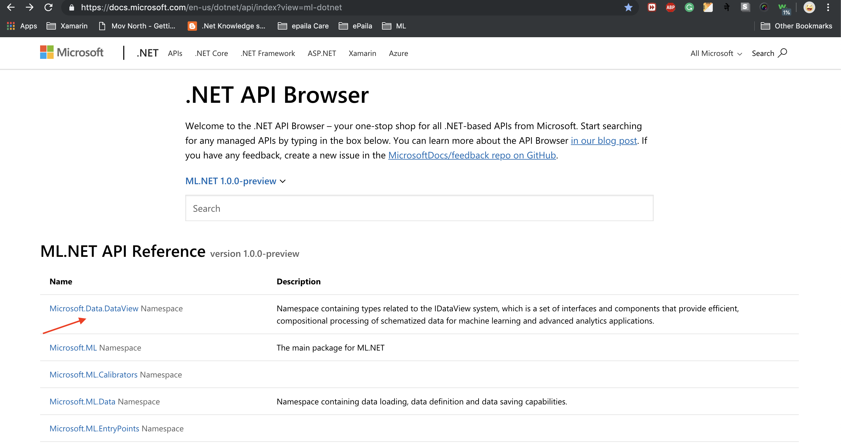 ML.NET API Reference: Microsoft.Data.DataView Namespace link is broken · Issue #1355 ...
