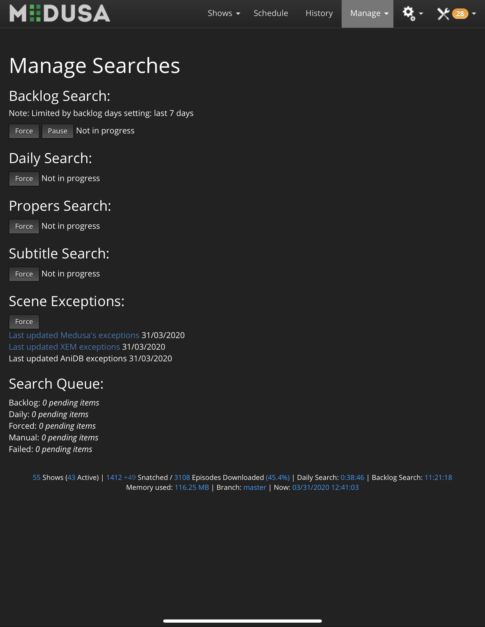 No daily searches · Issue #7904 · pymedusa/Medusa · GitHub