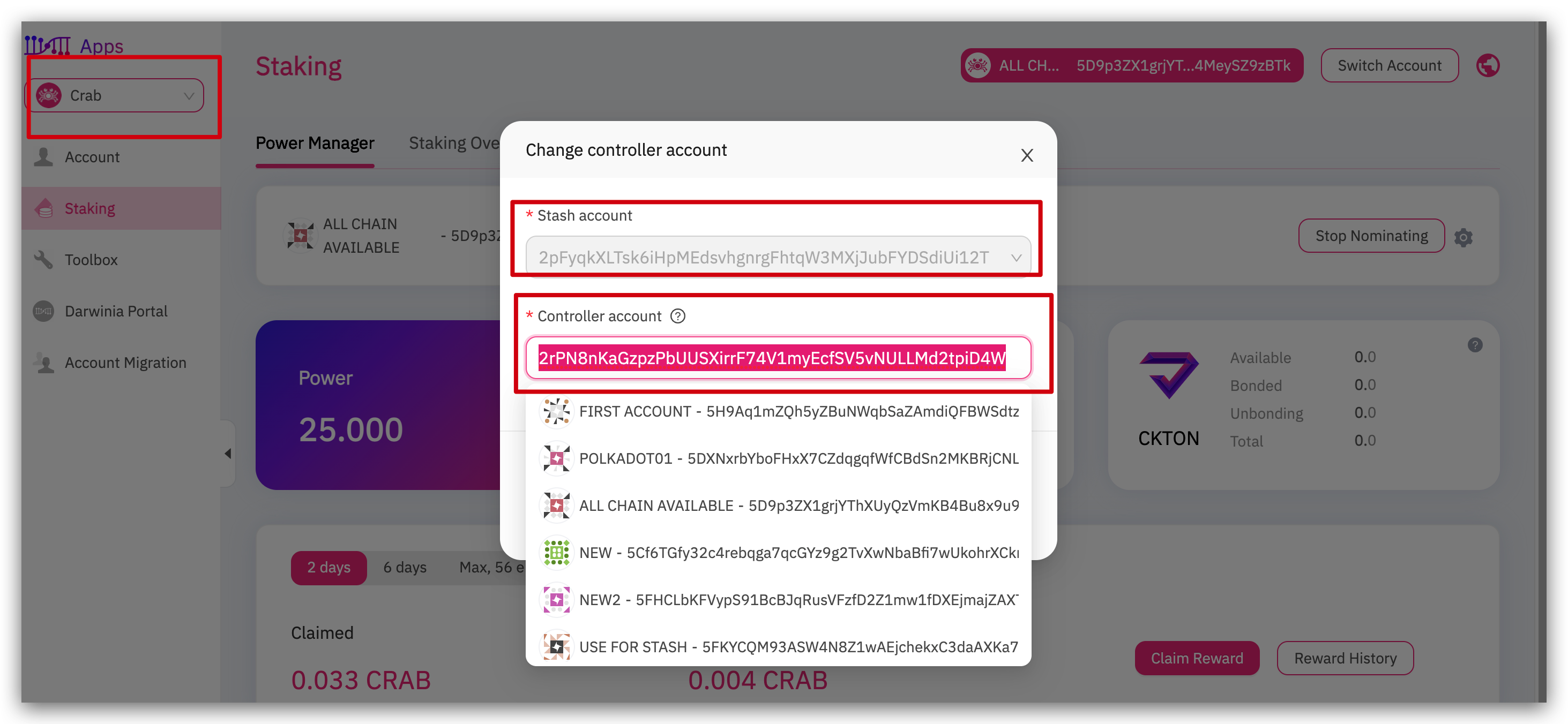 切换网络后，Staking里当前的Stash账户地址和Controller地址，未自动更新成对应地址格式 · Issue #138 · darwinia-network/apps · GitHub