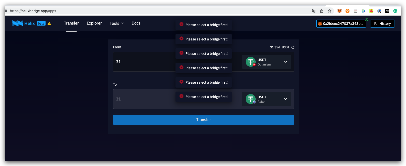 can't transfer from avalanche to astar · Issue #449 · helix-bridge/helix-ui · GitHub