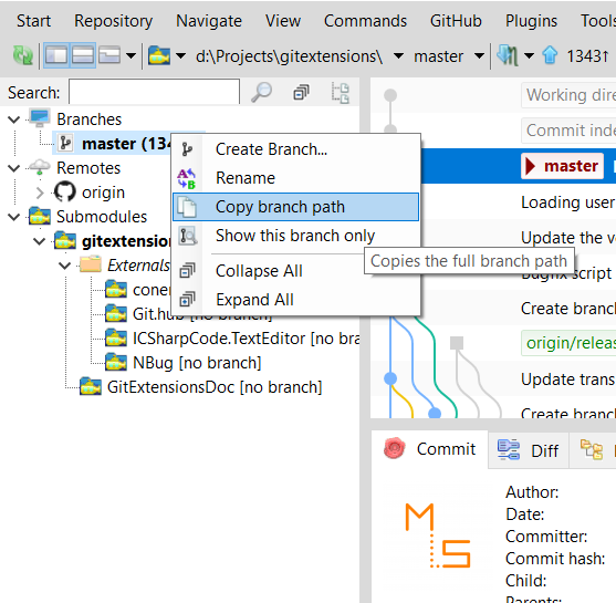 Feature request: Copy branch path from Repo Tree · Issue #6688 · gitextensions/gitextensions ...