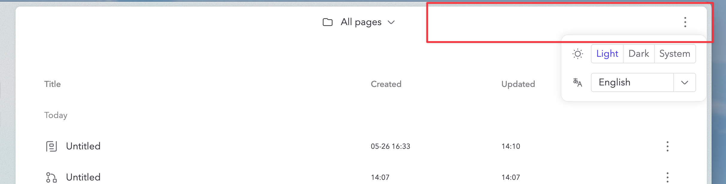 Clicking On The Top Bar Area Will Not Close The Open Option Menu · Issue 2599 · Toeverything 