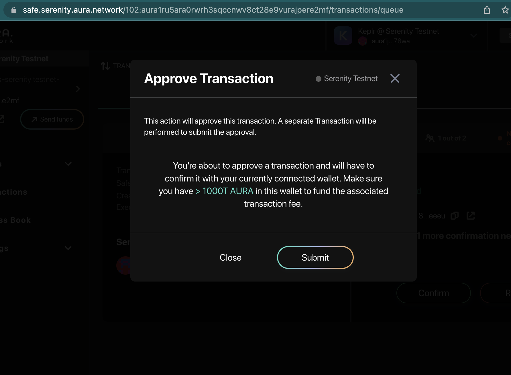 [Aura-Safe][Multisig Tx] Pop-ups for Create, execute and reject multi ...
