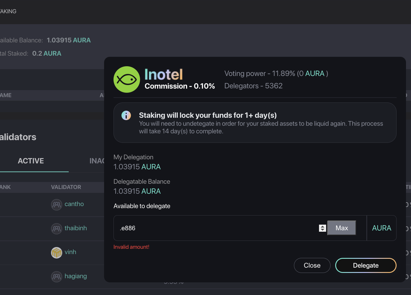 [Aura-Safe][Staking] Not validate delegate number field · Issue #223 · aura-nw/Aura-Safe · GitHub